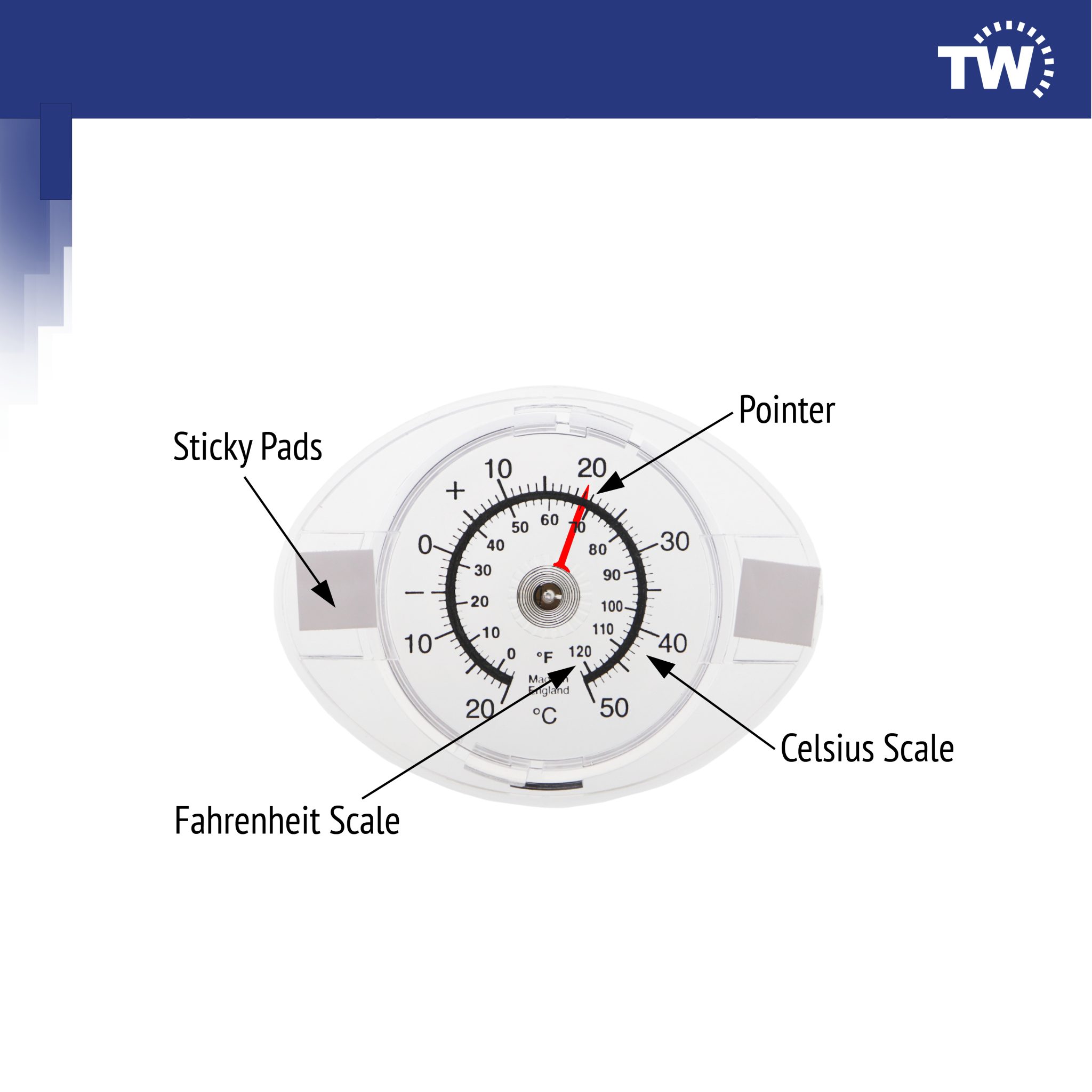 Dial Window Thermometer - Self Adhesive - Thermometer World