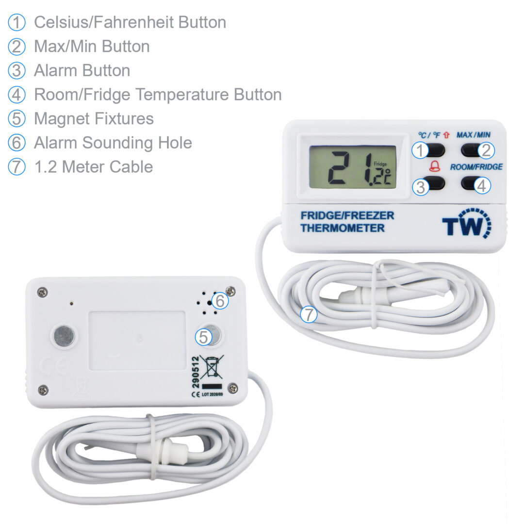 Digital Fridge Freezer Thermometer With Warning Alarm & Max Min