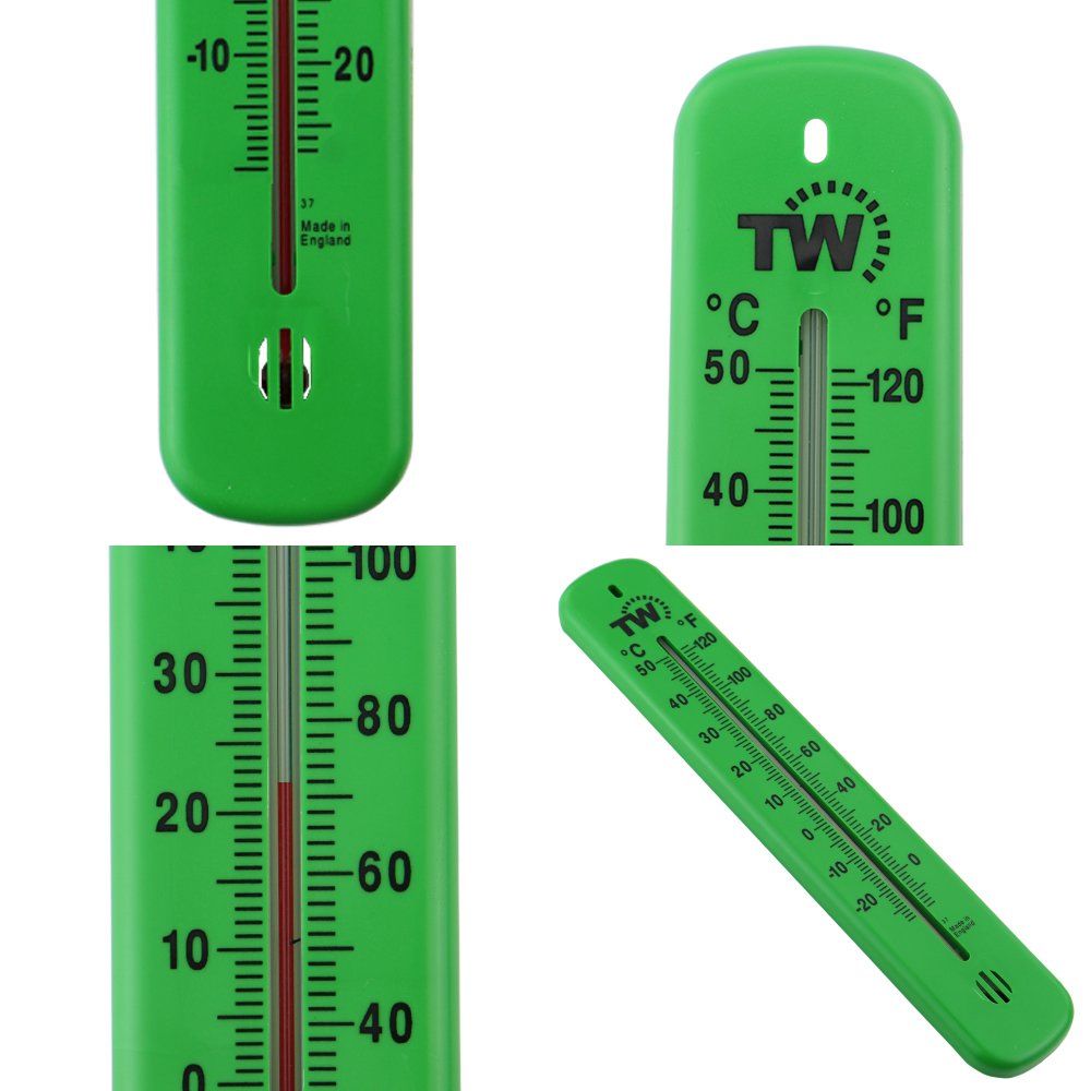 Green 215mm Plastic Wall Thermometer - Thermometer World