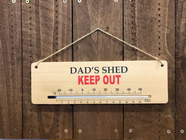 Large 380mm Wooden Thermometer Sign - Dad's Shed, Keep Out - TW